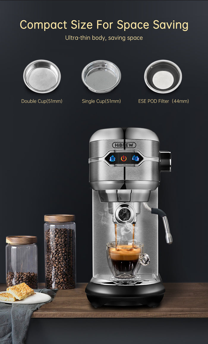 HiBREW H11 Silver - Coffee Machine Cafetera Semi Automatic 20Bar Super