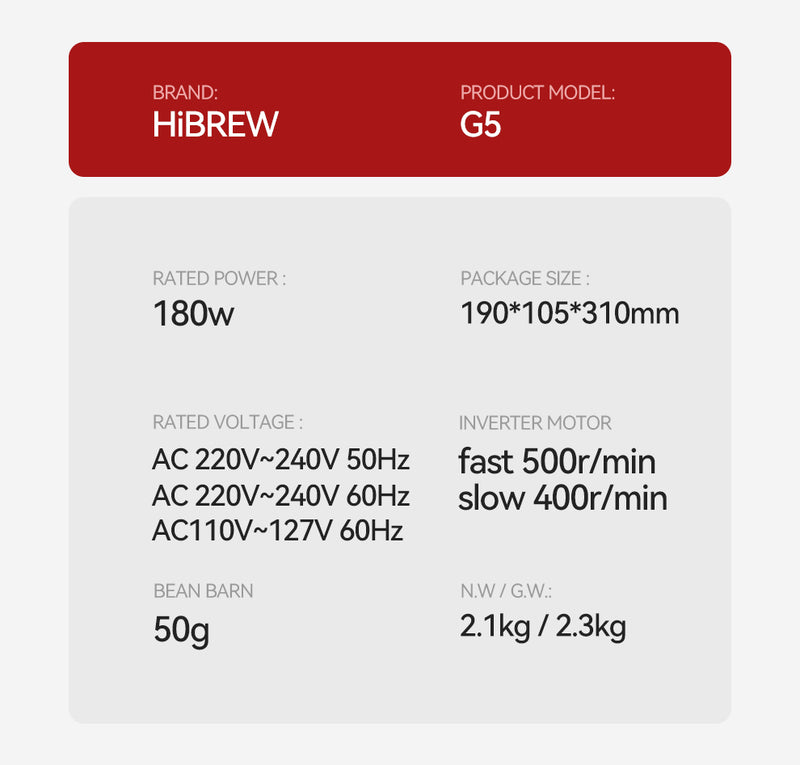 HiBREW G5 48mm Conical Burr Electric Coffee Grinder