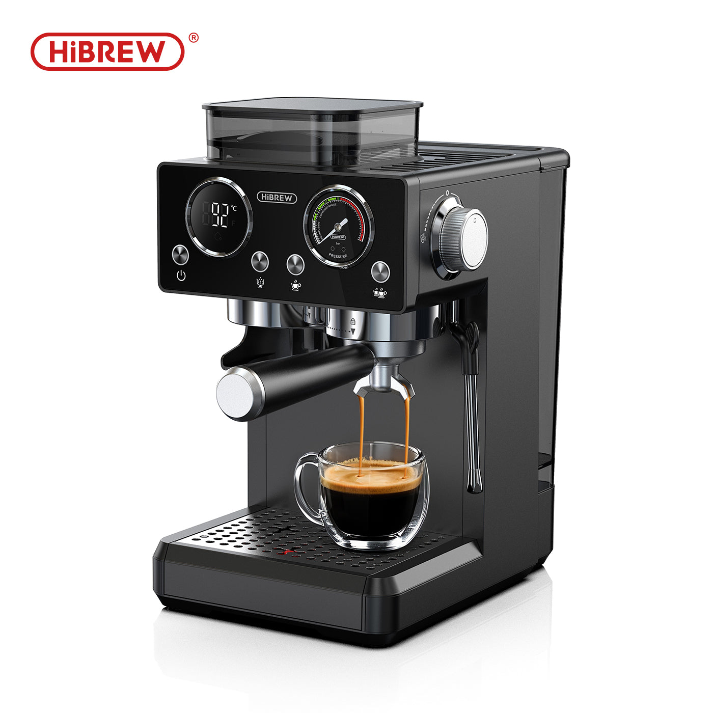 HiBREW H20 Espresso Machine with Built-in Grinder — Single/Double Cup,